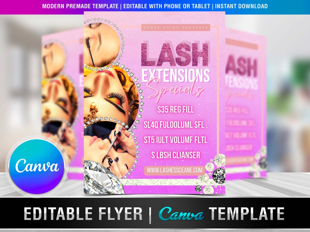 LASH EXTENSIONS FLYER , Diy Editable Canva Template, Printable & Social ...