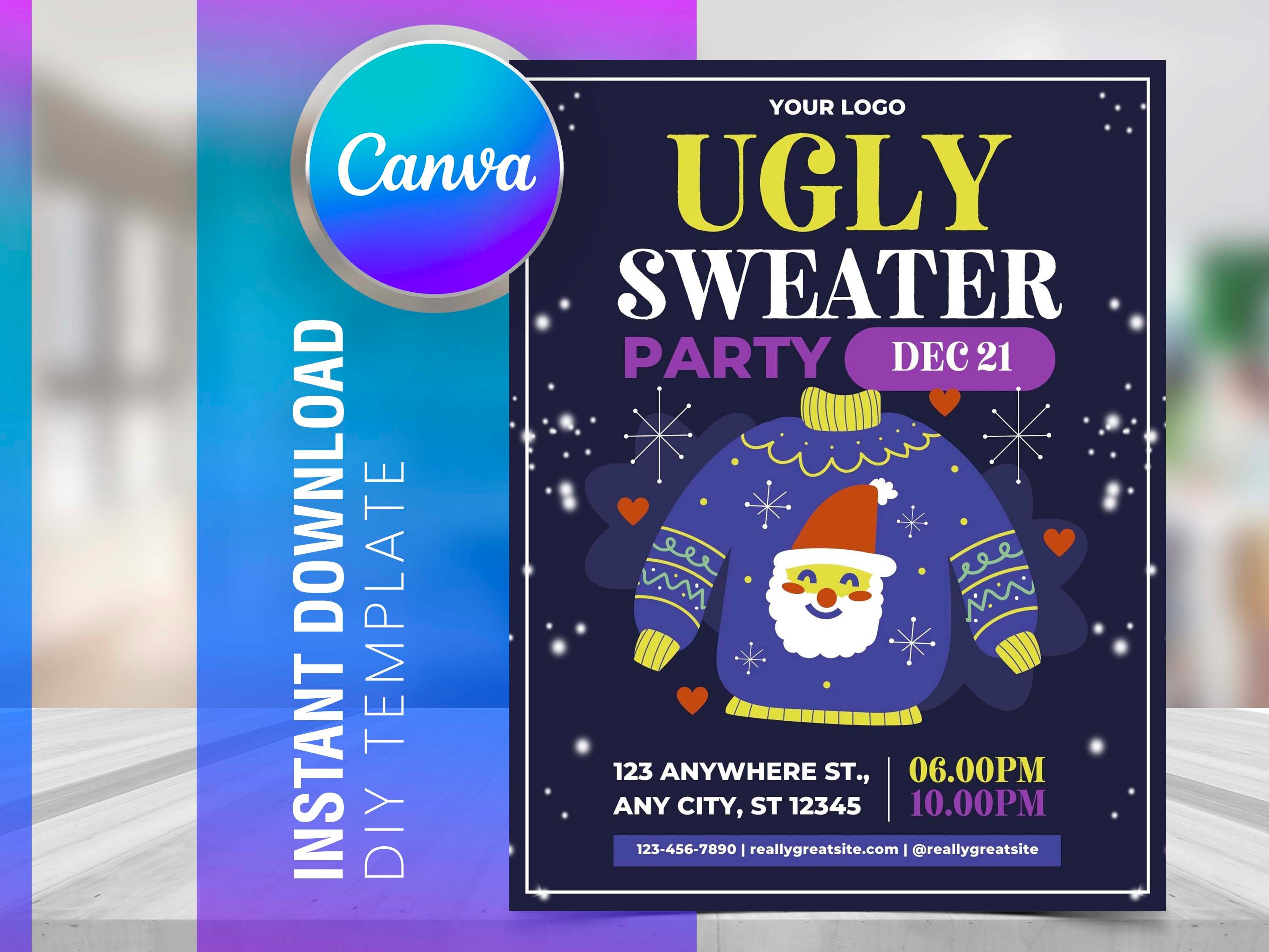 UGLY SWEATER FLYER Diy Editable Canva Template, Printable & Social ...
