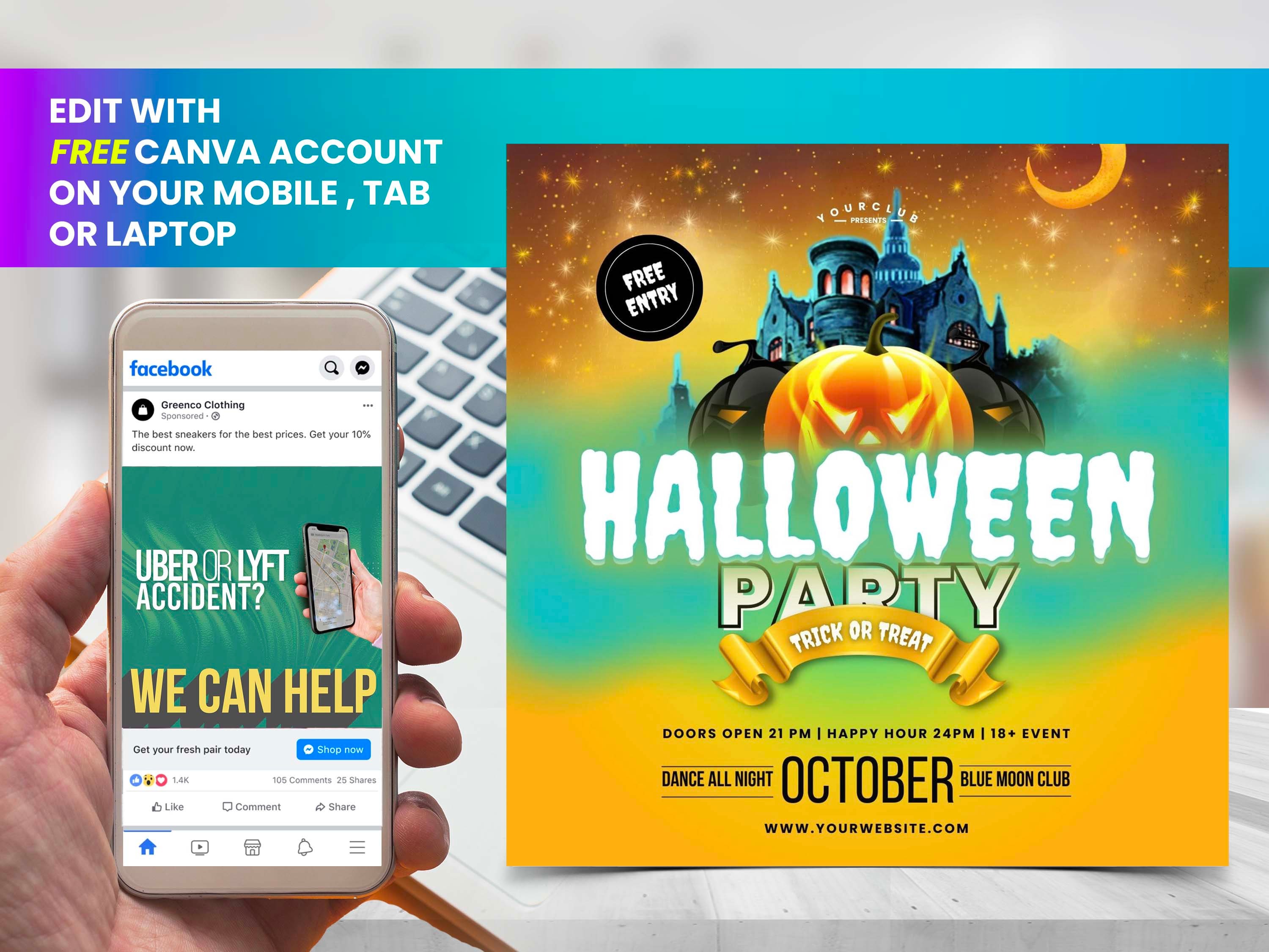HALLOWEEN FLYER DIY Editable Canva Template, Printable & Social Media ...