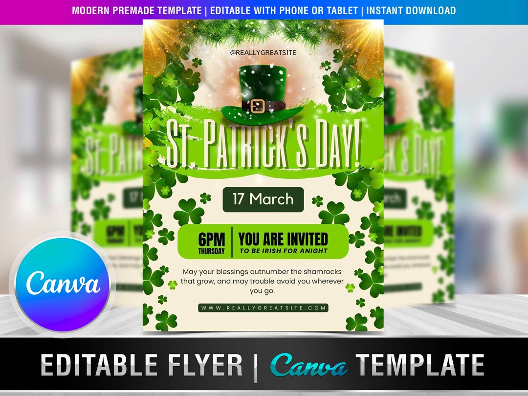 ST PATRICKS DAY Flyer Diy Editable Canva Template, Printable & Social ...