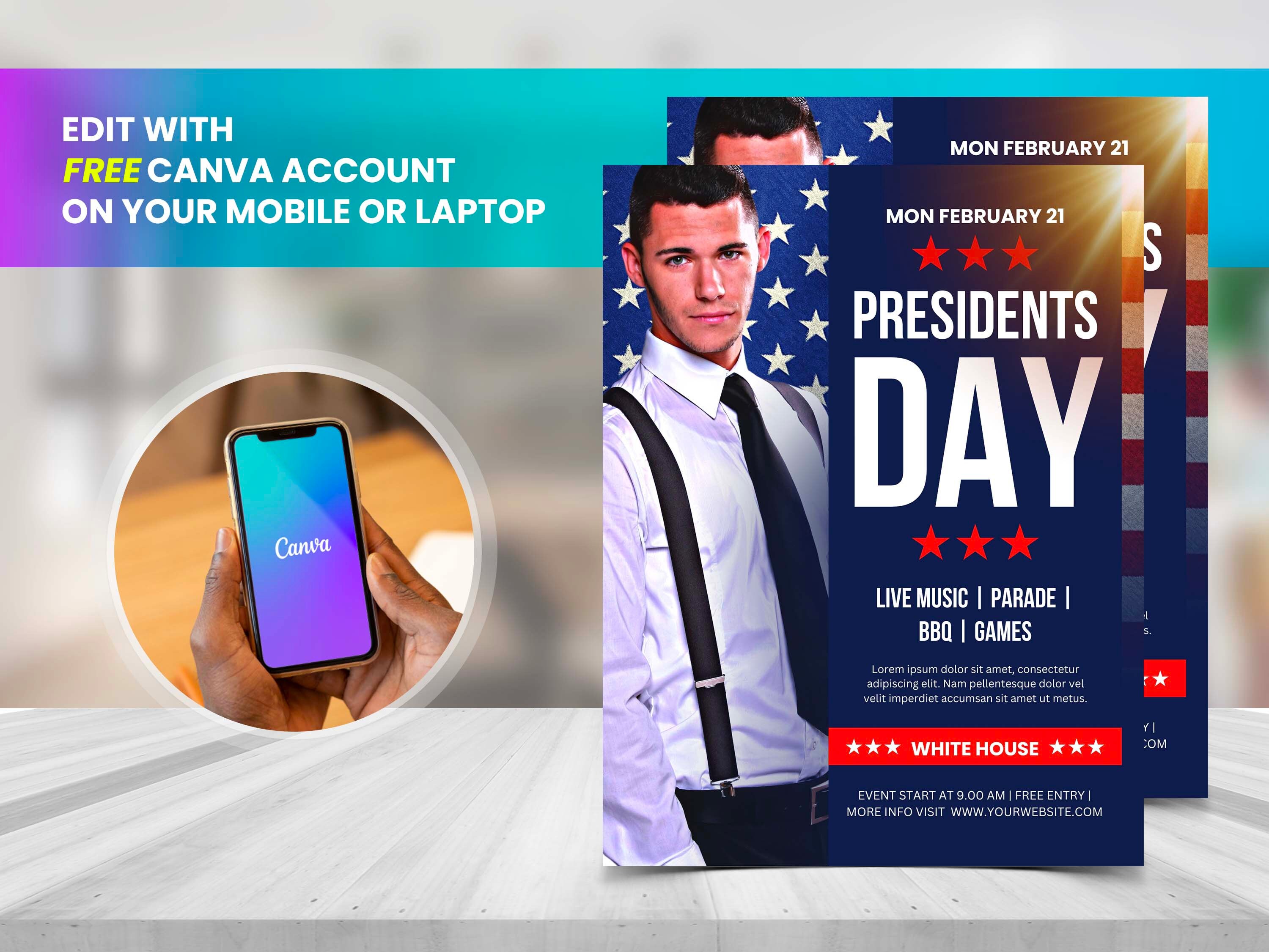 PRESIDENT DAY FLYER Diy Editable Canva Template, Printable & Social ...