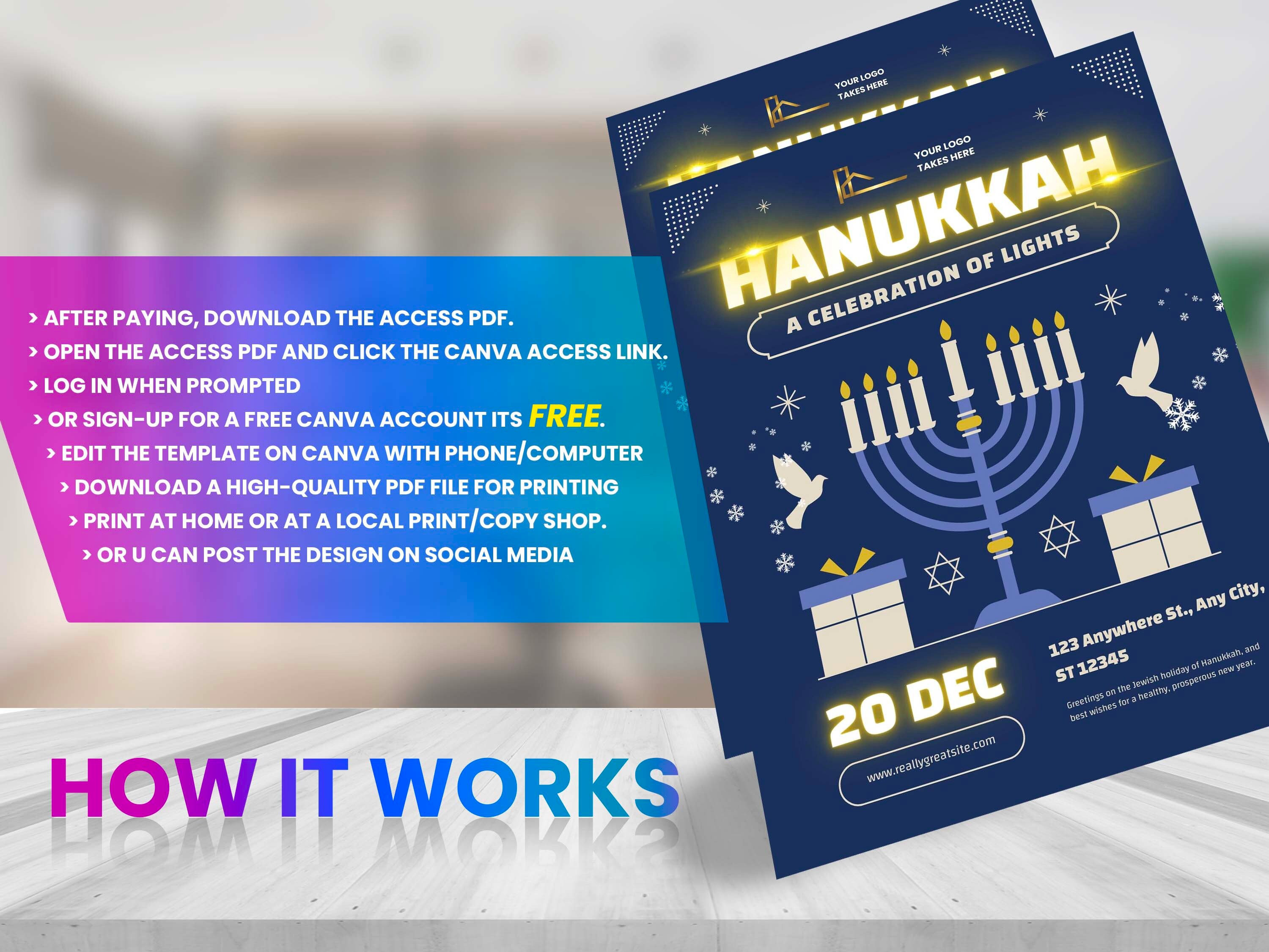 HANUKKAH FLYER DIY Editable Canva Template, Printable & Social Media ...