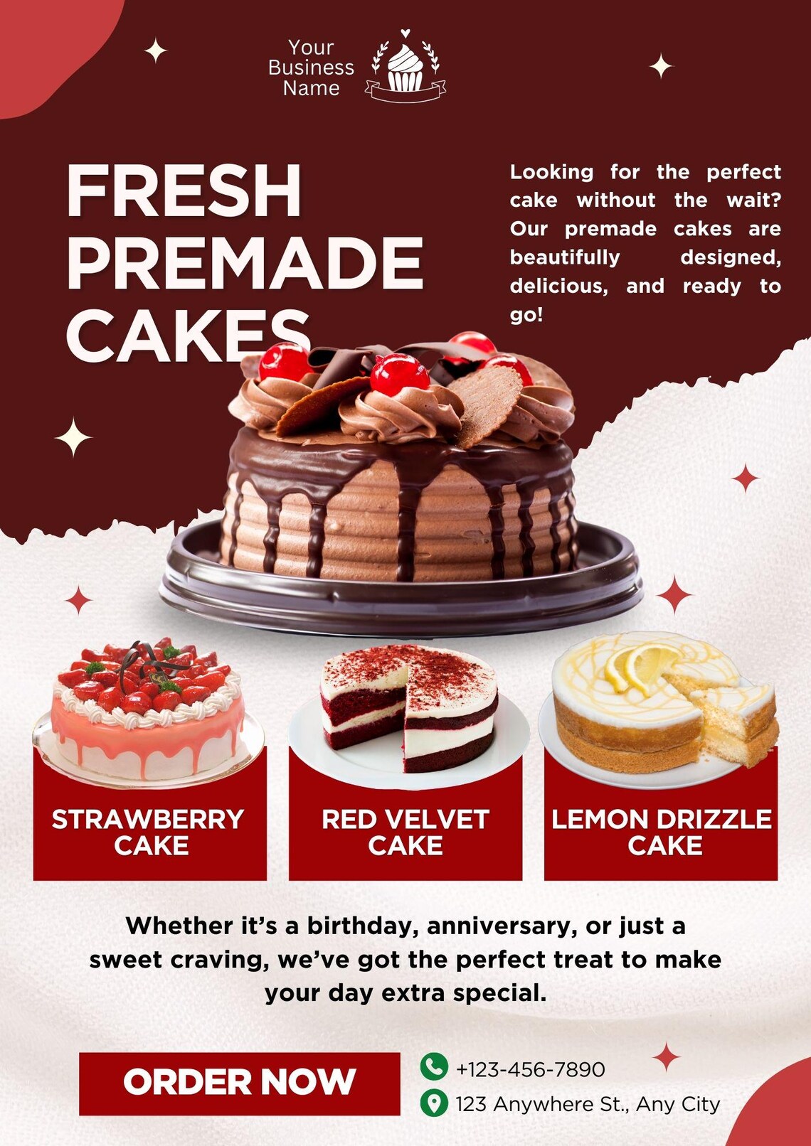 Bakery Flyer, DIY Flyer Template Design, Customizable Premade Cake ...