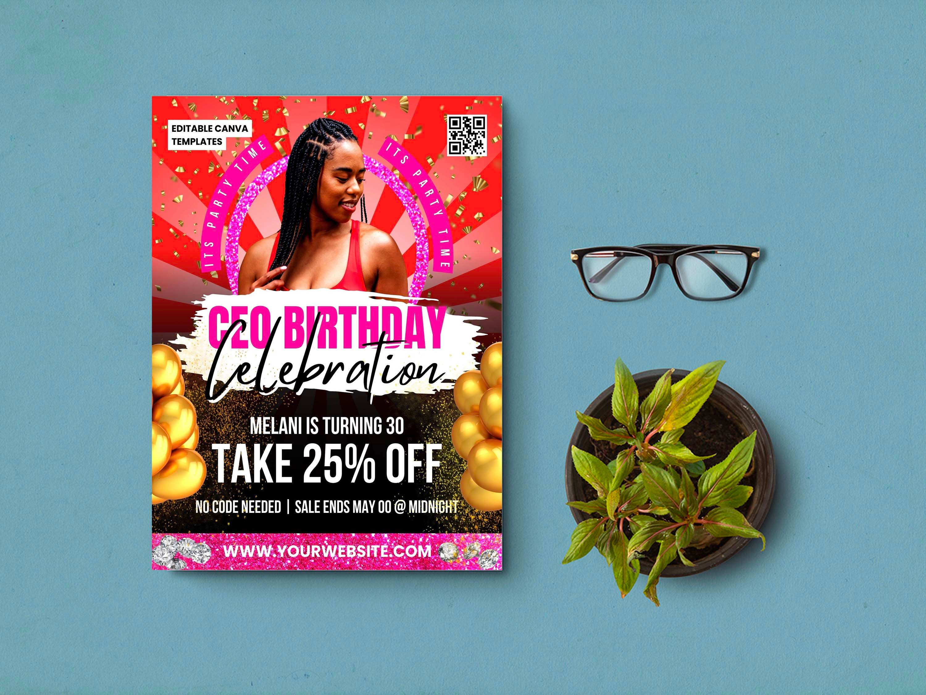 CEO BIRTHDAY FLYER Diy, Editable Canva Template, Printable & Social ...