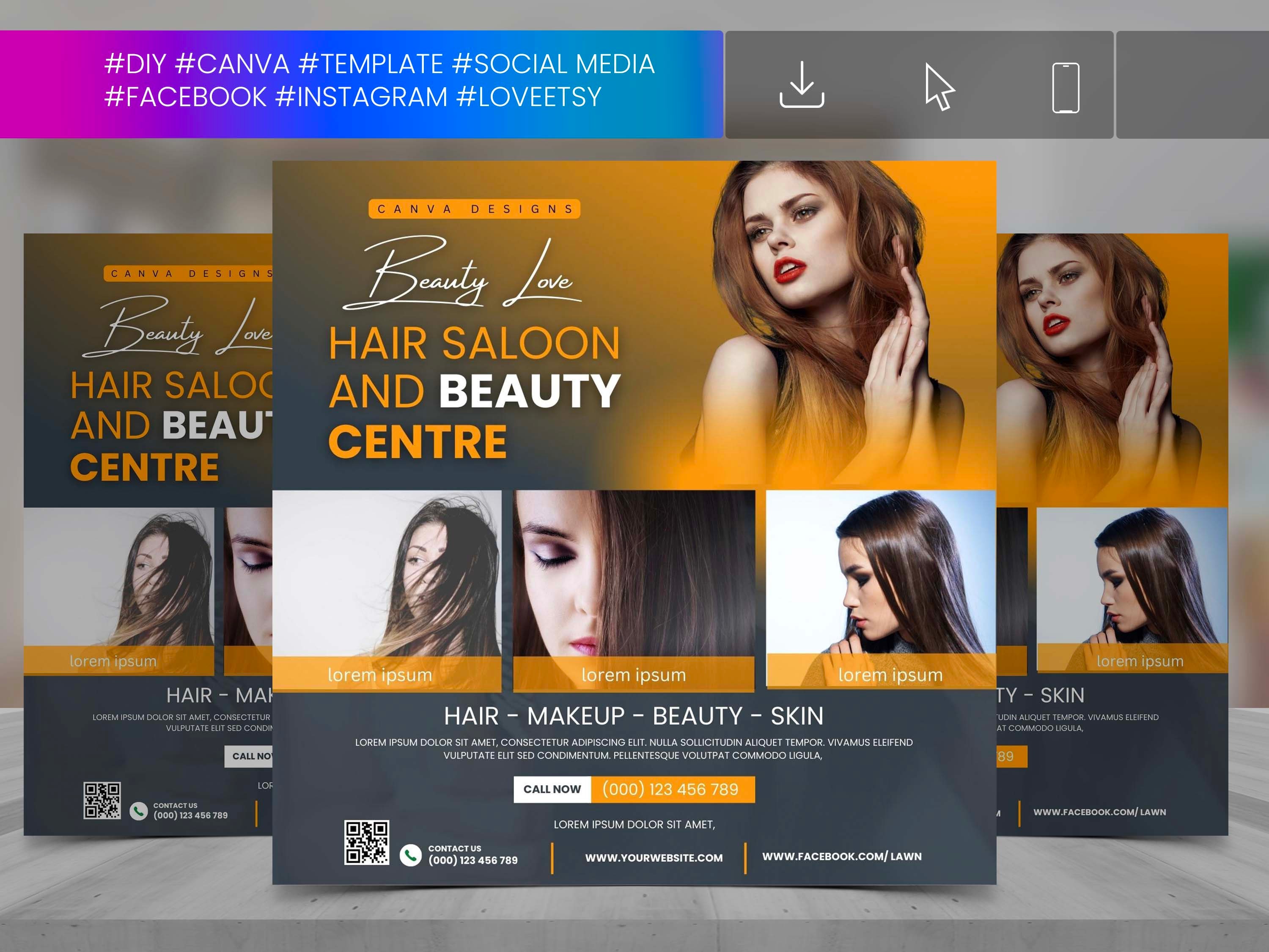 HAIR SALOON FLYER Diy Editable Canva Template, Printable & Social Media ...