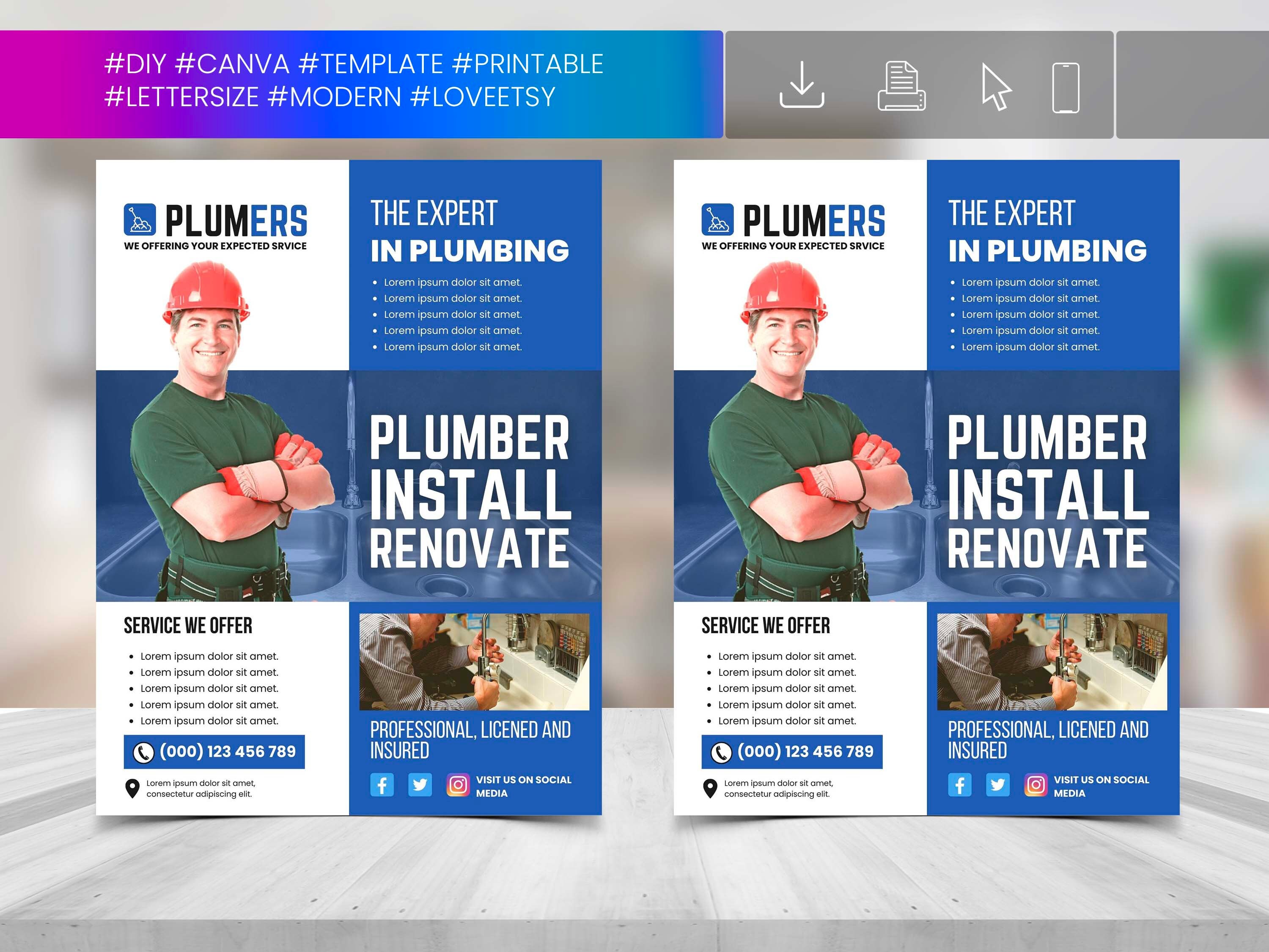 PLUMBER SERVICE FLYER Diy Editable Canva Template Printable - Etsy