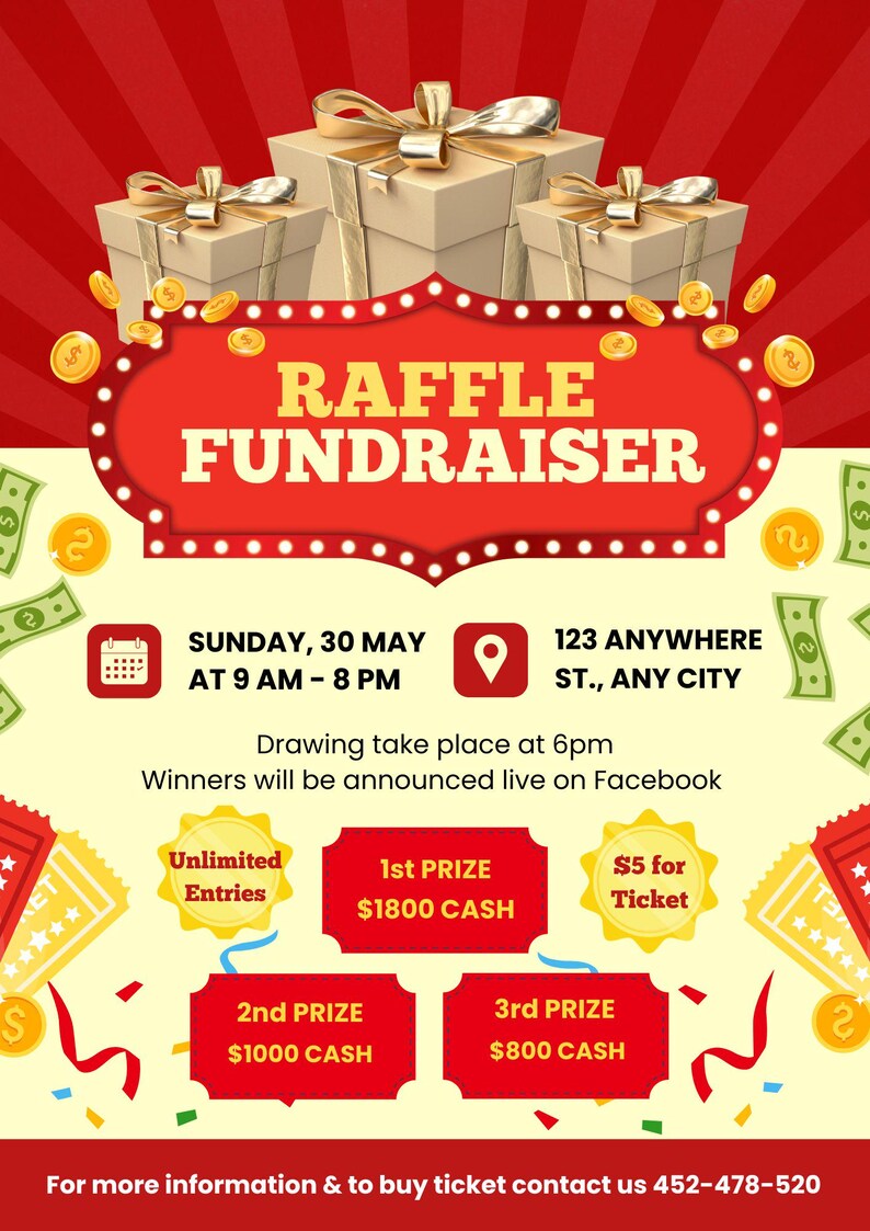 Editable Raffle Fundraiser Templates Flyer, Raffle Ticket Fundraiser ...