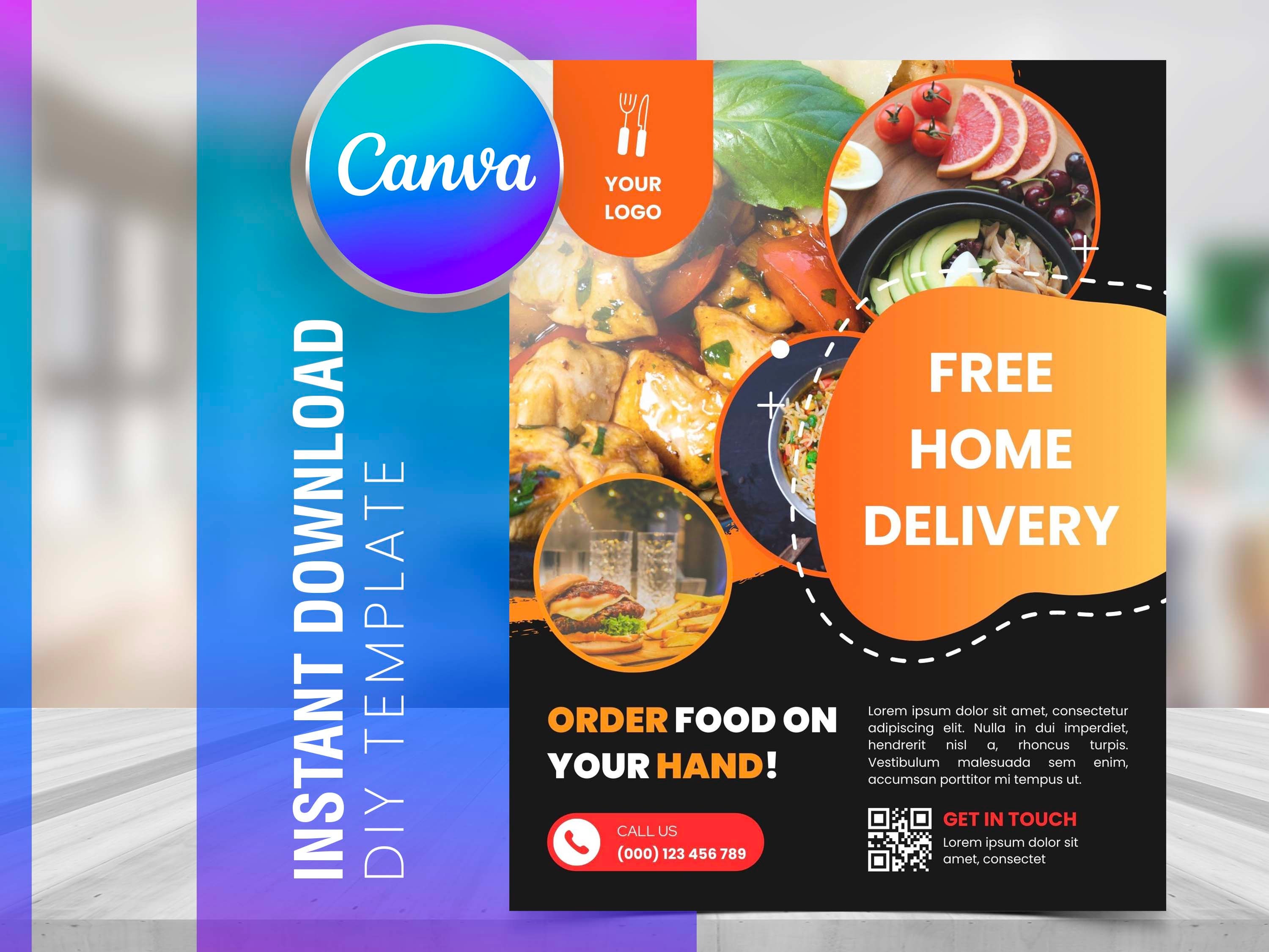 FOOD DELIVERY FLYER, Diy Editable Canva Template, Printable & Social ...