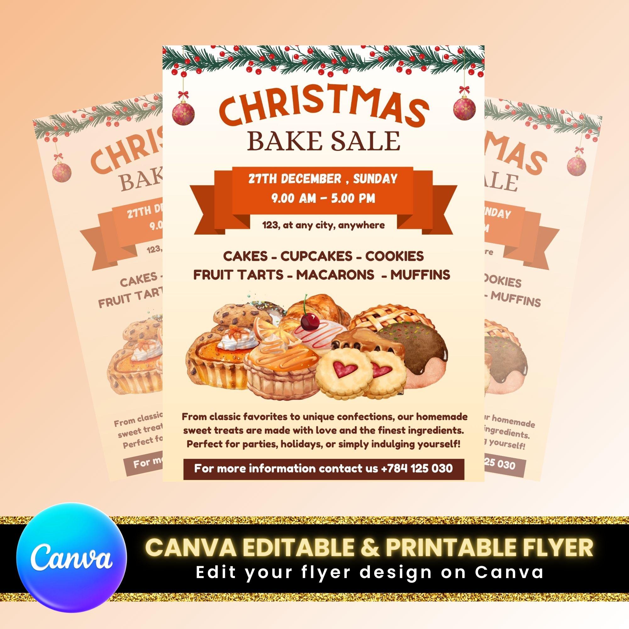 Editable Holiday Bake Sale Flyer | Customizable Christmas Event ...