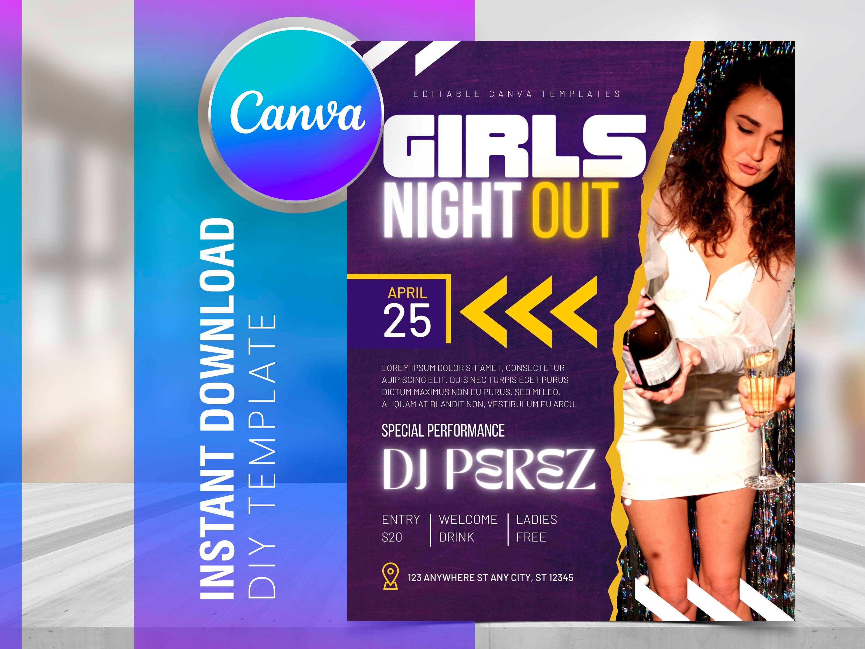 GIRLS NIGHT OUT Flyer Diy, Editable Canva Template, Printable & Social ...
