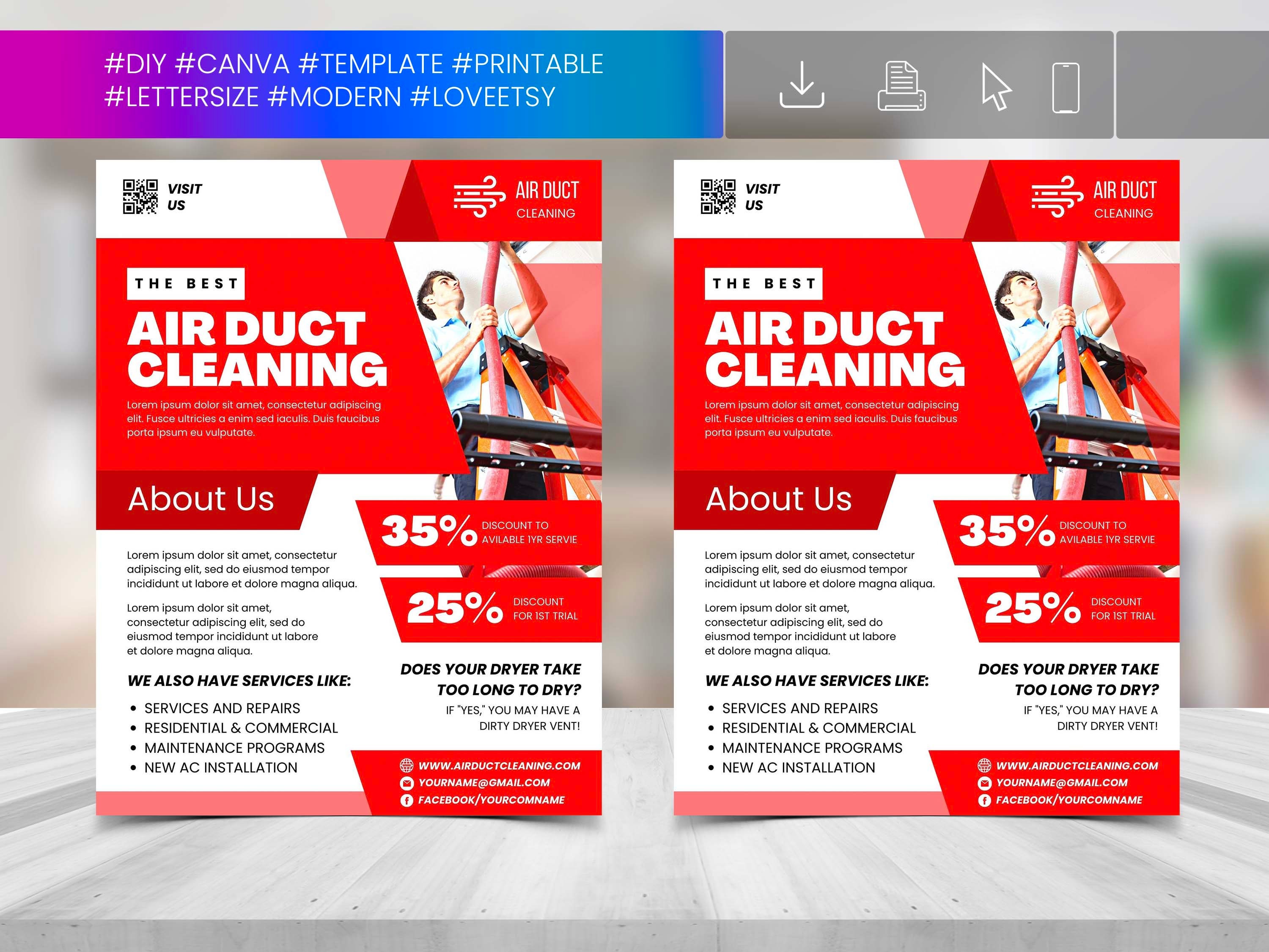 AIR DUCT CLEANING Flyer Diy Editable Canva Template, Printable & Social ...