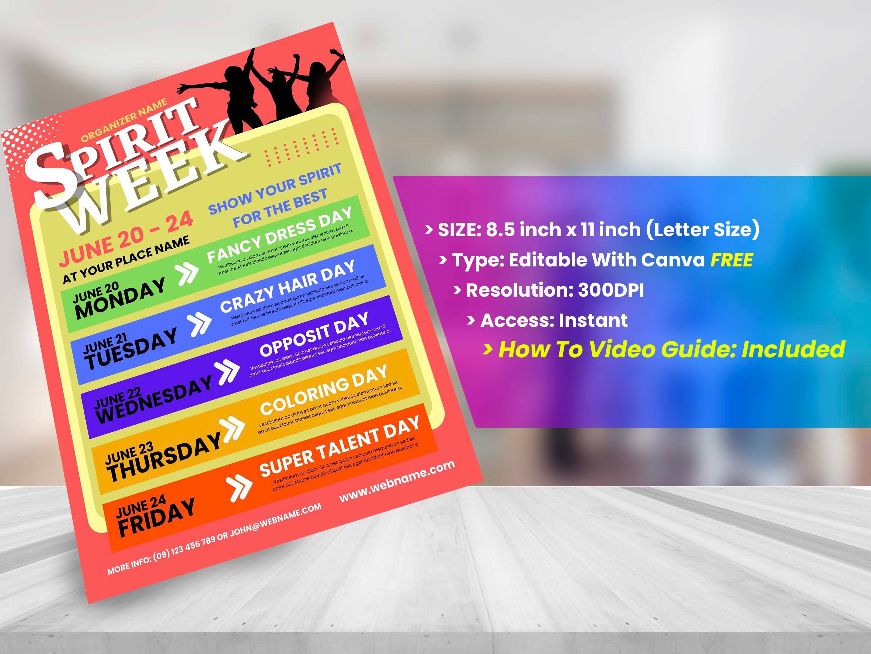 SPIRIT WEEK FLYER Diy Editable Canva Template, Printable & Social Media ...
