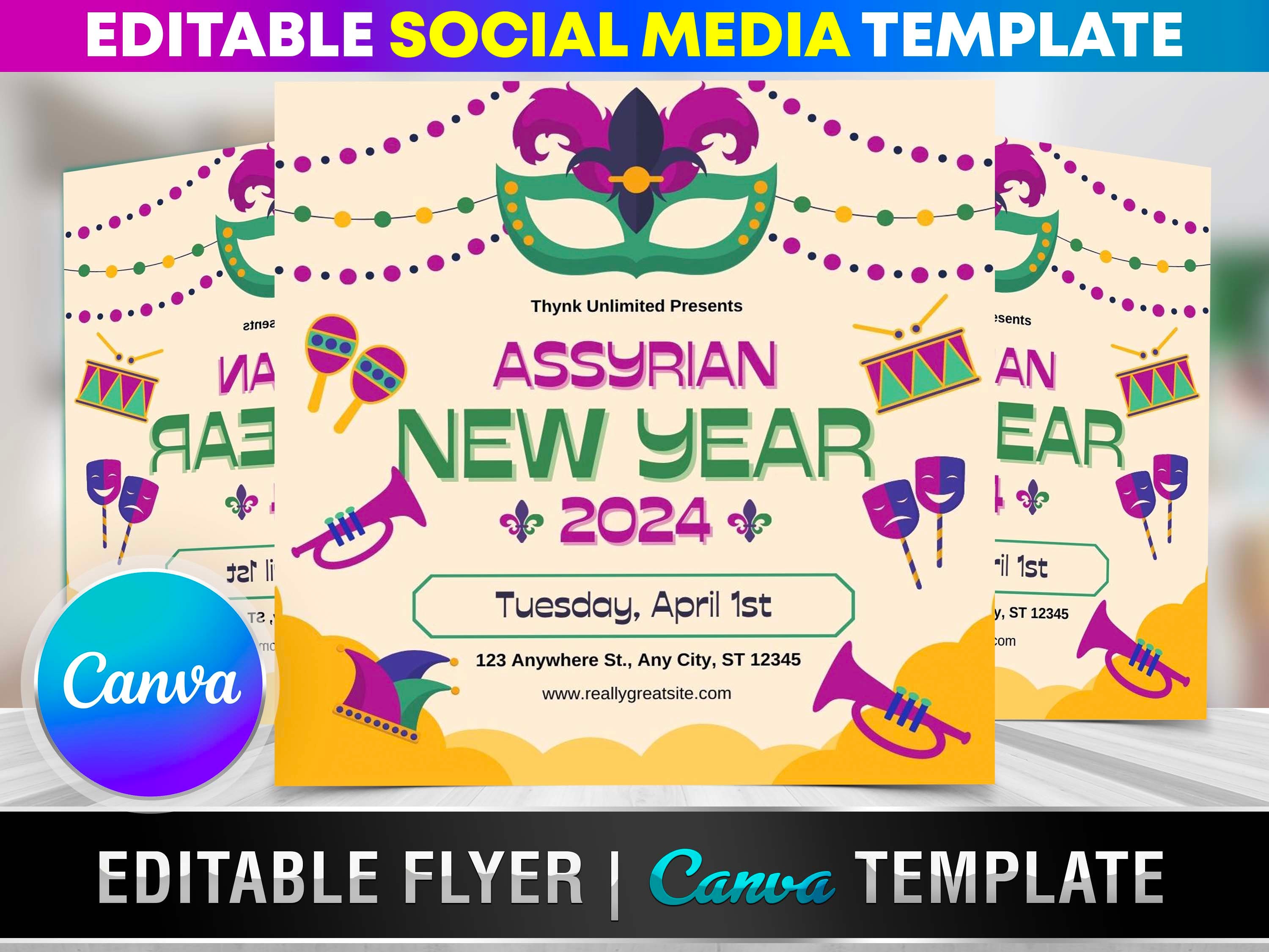 ASSYRIAN NEW YEAR Flyer Diy Editable Canva Template, Printable & Social ...