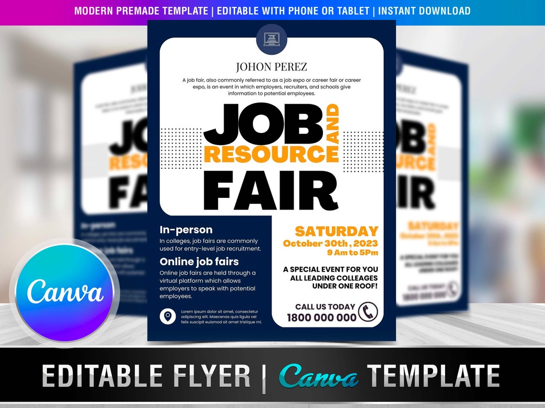 JOB FAIR FLYER Diy, Editable Canva Template, Printable & Social Media ...