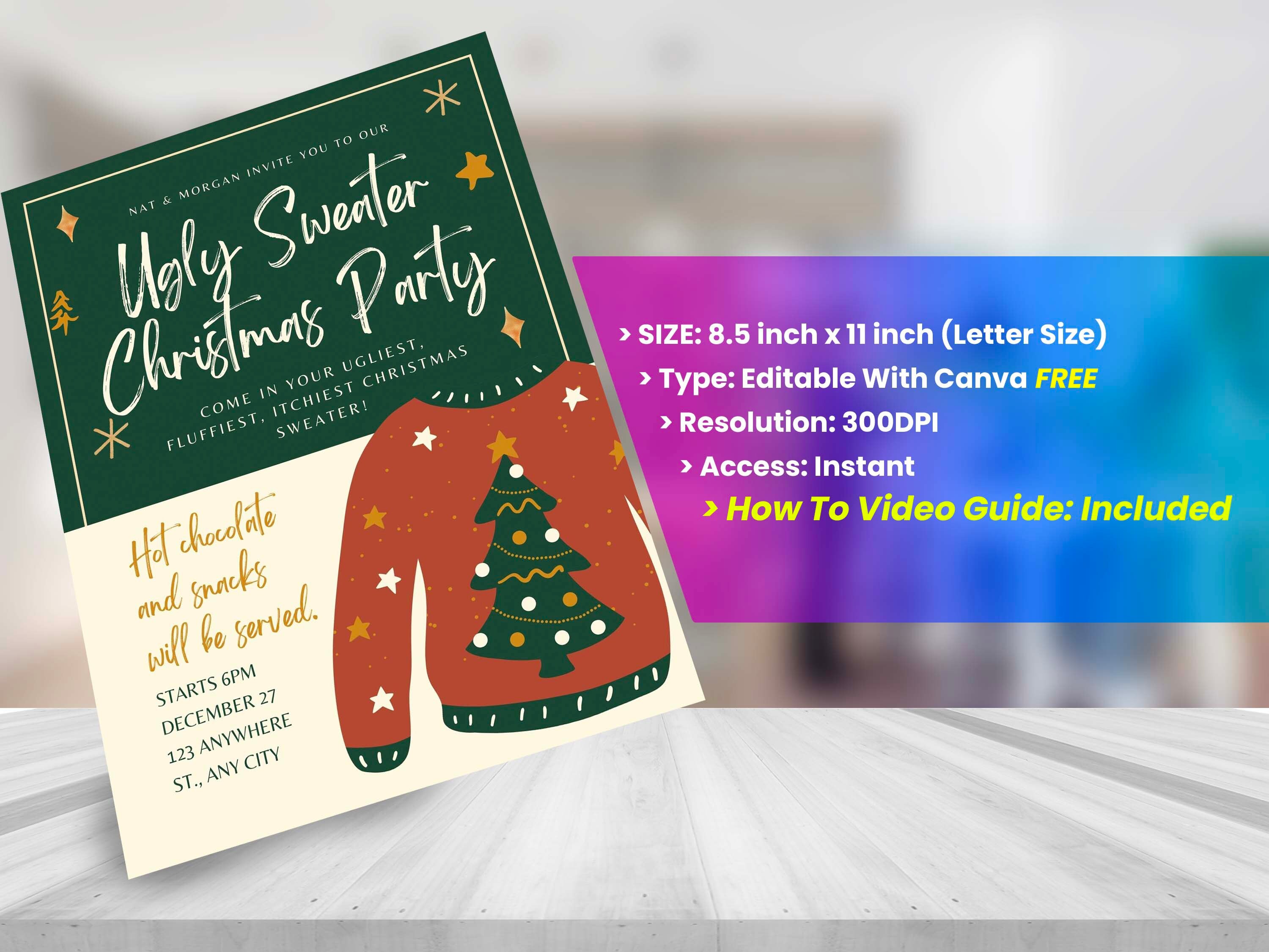 UGLY SWEATER FLYER Diy Editable Canva Template, Printable & Social ...