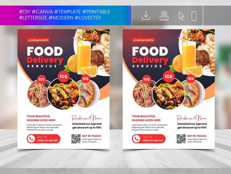FOOD DELIVERY FLYER, Diy Editable Canva Template, Printable & Social ...