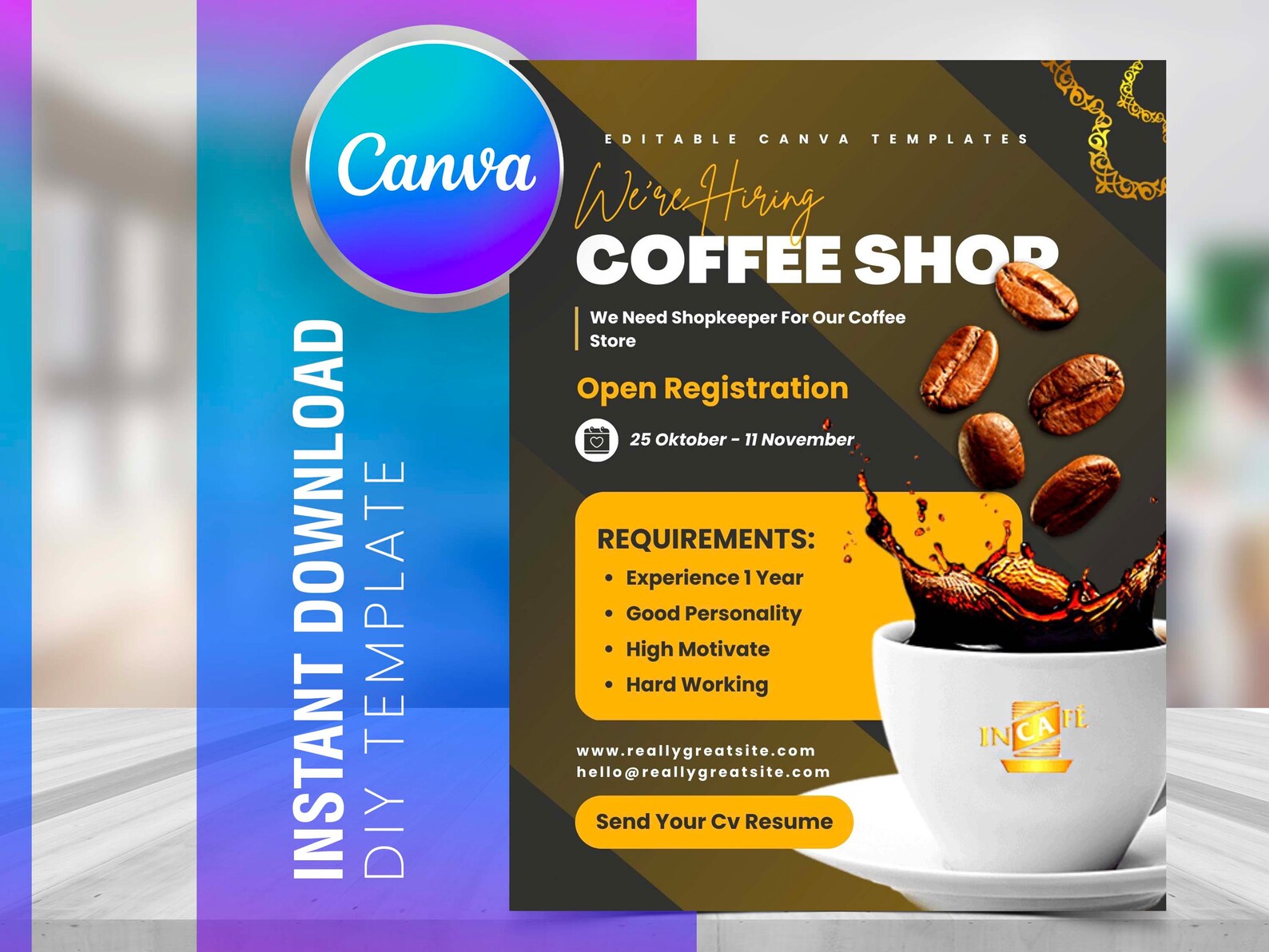 COFFEE SHOP FLYER Diy, Editable Canva Template, Printable & Social Media, Coffee, Coffee Bar ...