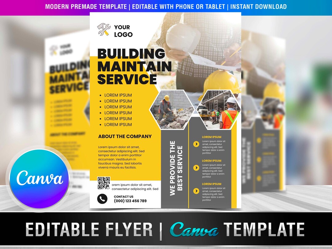 BUILDING MAINTENANCE SERVICE Flyer, Diy Editable Canva Template ...