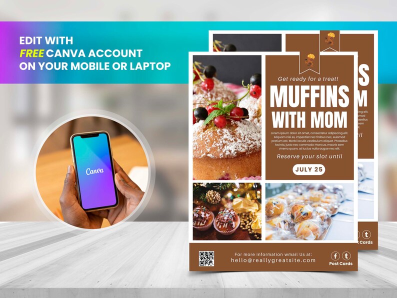 MUFFIN MOM FLYER Diy, Editable Canva Template, Printable & Social Media ...