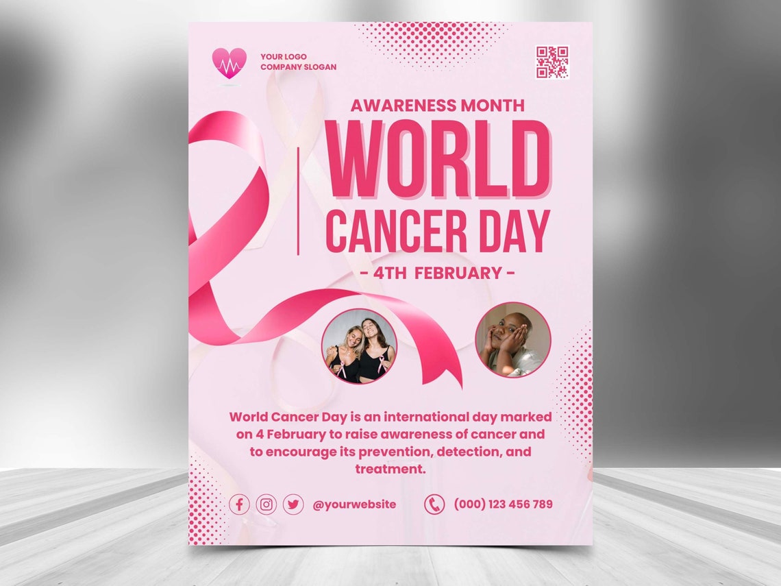WORLD CANCER DAY Flyer Diy Editable Canva Template, Printable & Social ...