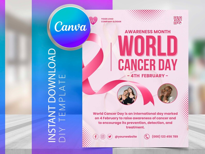 WORLD CANCER DAY Flyer Diy Editable Canva Template, Printable & Social ...
