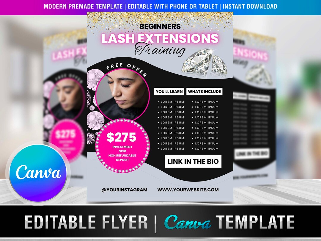 LASH EXTENSIONS FLYER , Diy Editable Canva Template, Printable & Social ...