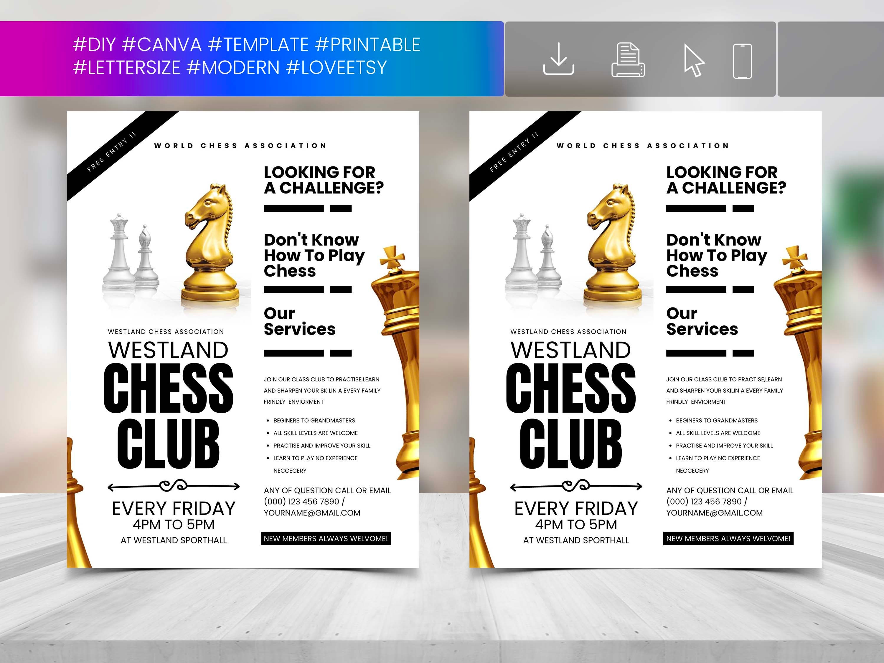 CHESS CLUB FLYER Diy Editable Canva Template, Printable & Social Media ...