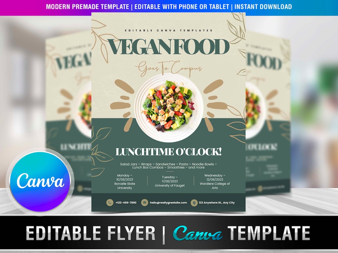 VEGAN FOOD FLYER Diy Editable Canva Template, Printable & Social Media ...