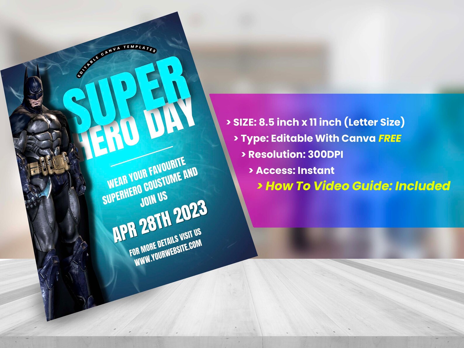SUPER HERO FLYER Diy Editable Canva Template Printable & - Etsy