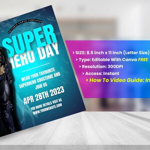 SUPER HERO FLYER Diy, Editable Canva Template, Printable & Social Media ...