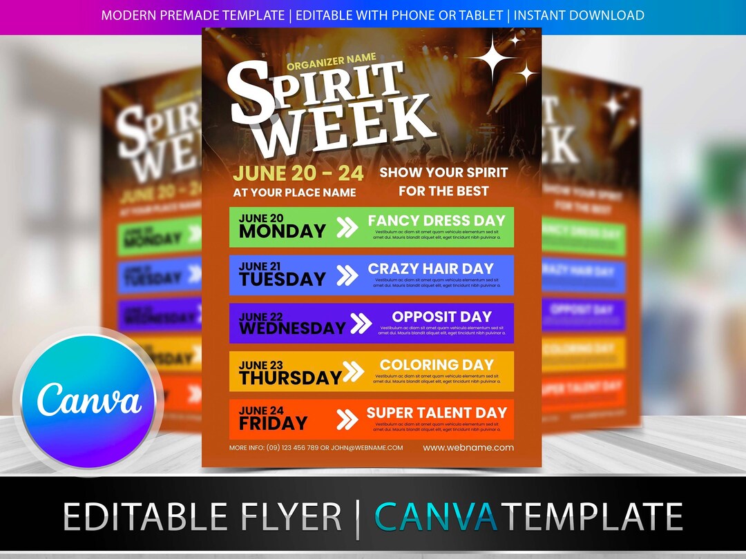 SPIRIT WEEK FLYER Diy Editable Canva Template, Printable & Social Media ...