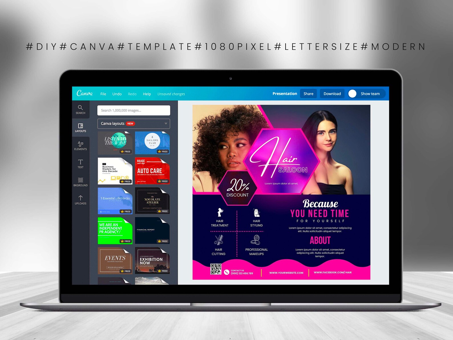 HAIR SALOON FLYER Diy Editable Canva Template, Printable & Social Media ...