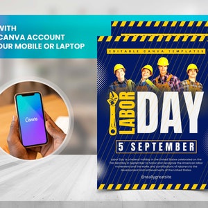 LABOR DAY FLYER Diy, Editable Canva Template, Printable & Social Media ...