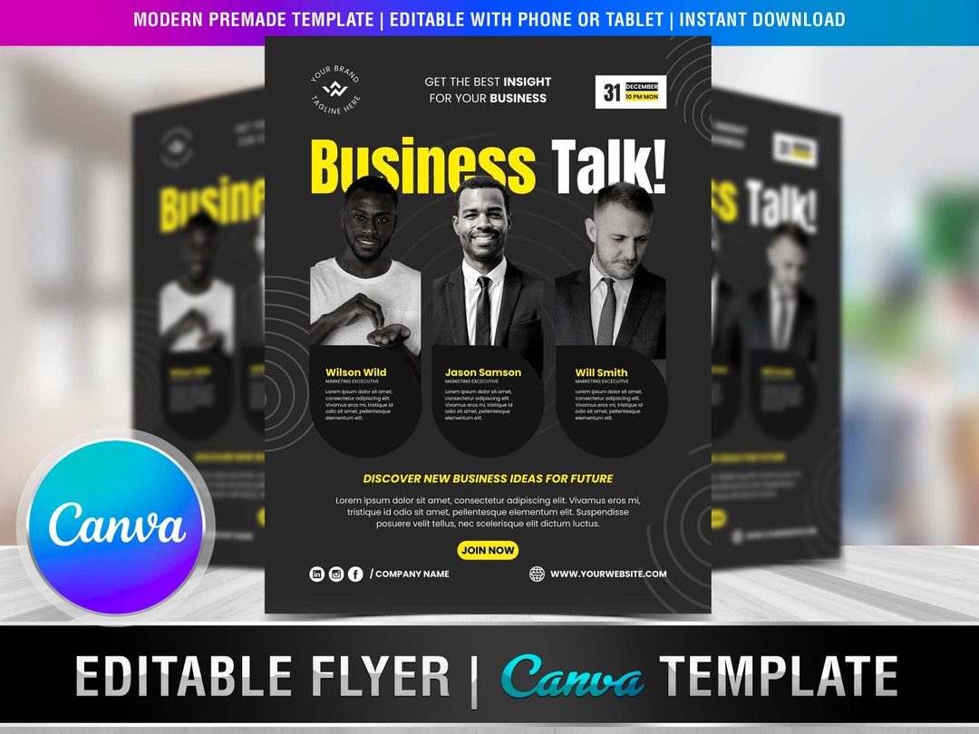 BUSINESS MEETING FLYERS Diy Editable Canva Template, Printable & Social ...