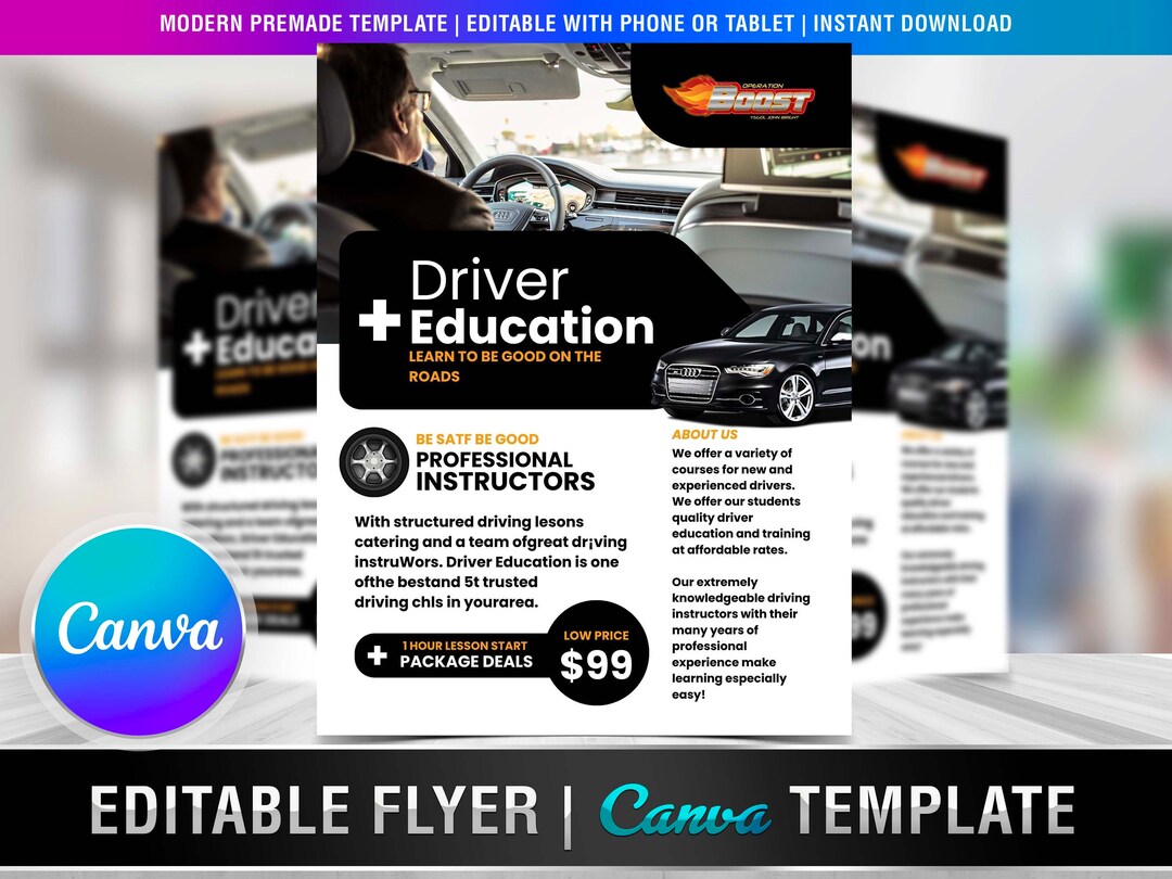 DRIVING SCHOOL SERVICE Flyer Diy Editable Canva Template, Printable ...