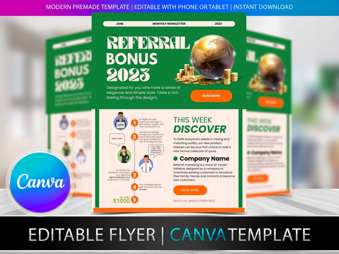 REFERRAL BONUS FLYERS Diy Editable Canva Template, Printable & Social ...