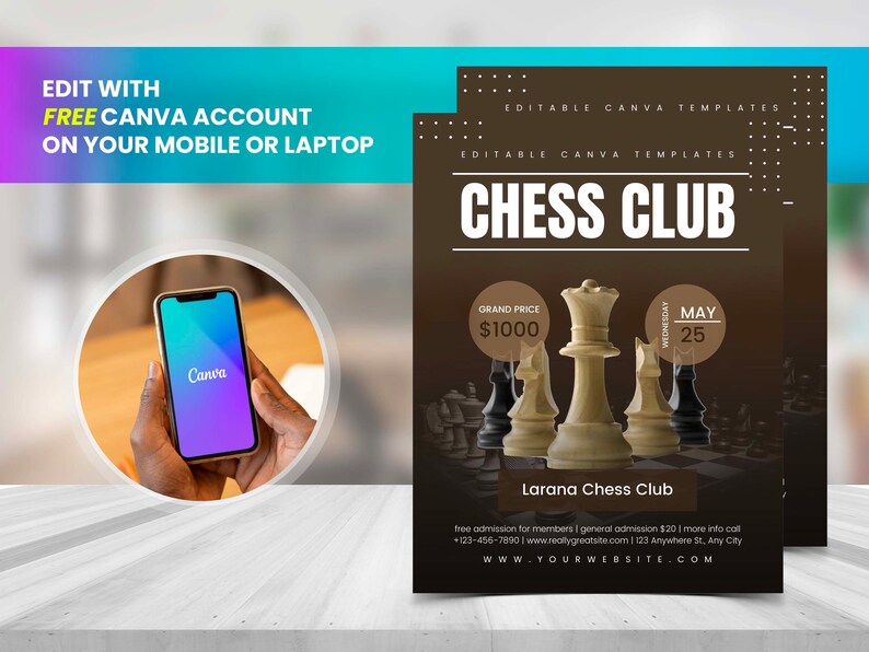 CHESS CLUB FLYER Diy Editable Canva Template, Printable & Social Media ...