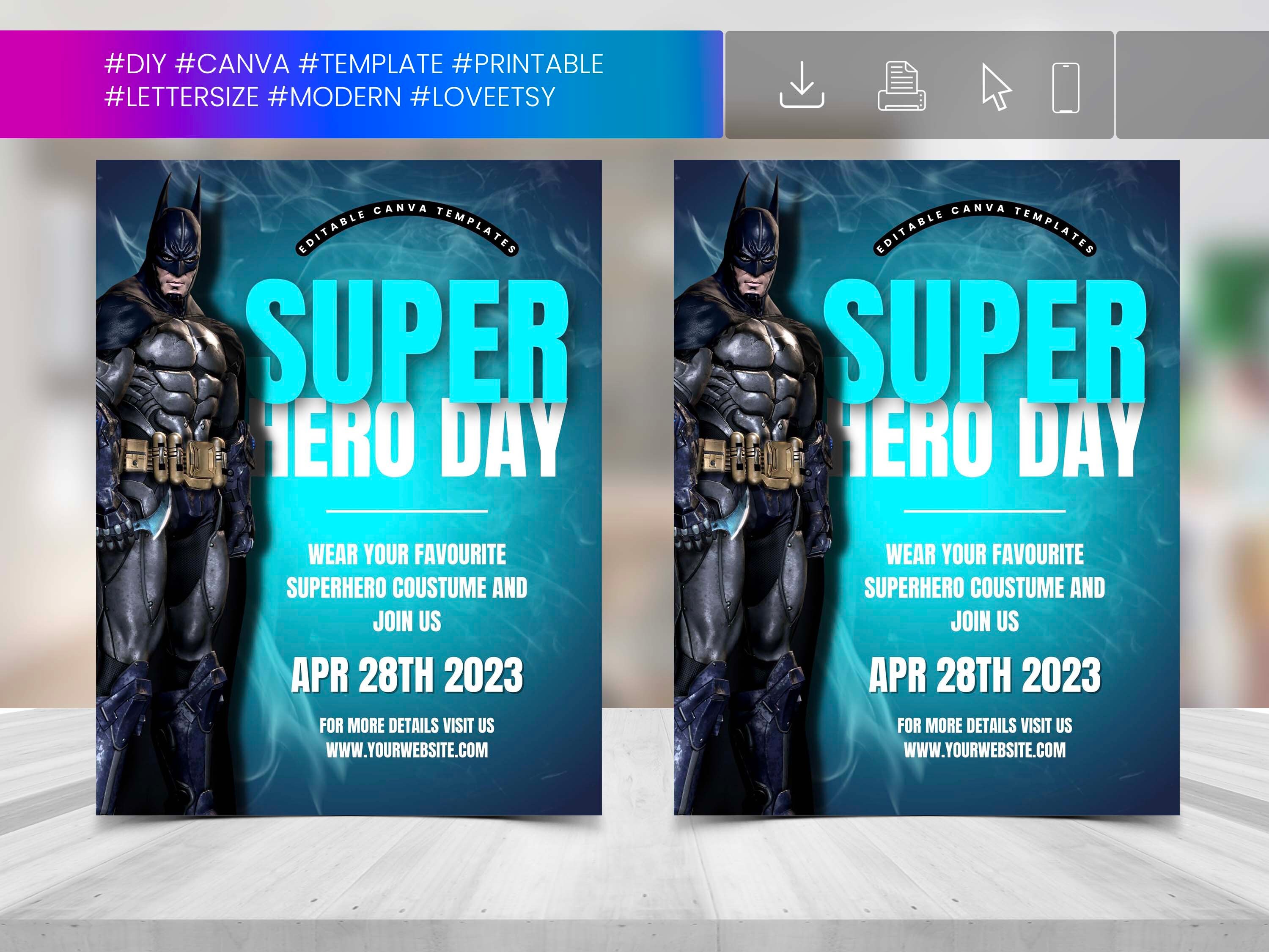 SUPER HERO FLYER Diy, Editable Canva Template, Printable & Social Media ...
