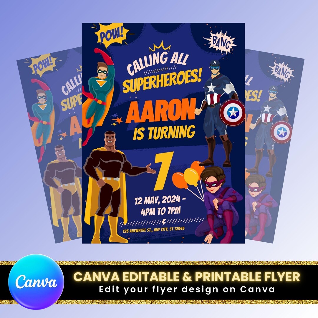 Superhero Birthday Invitation | Custom Printable Party Invite for Kids ...
