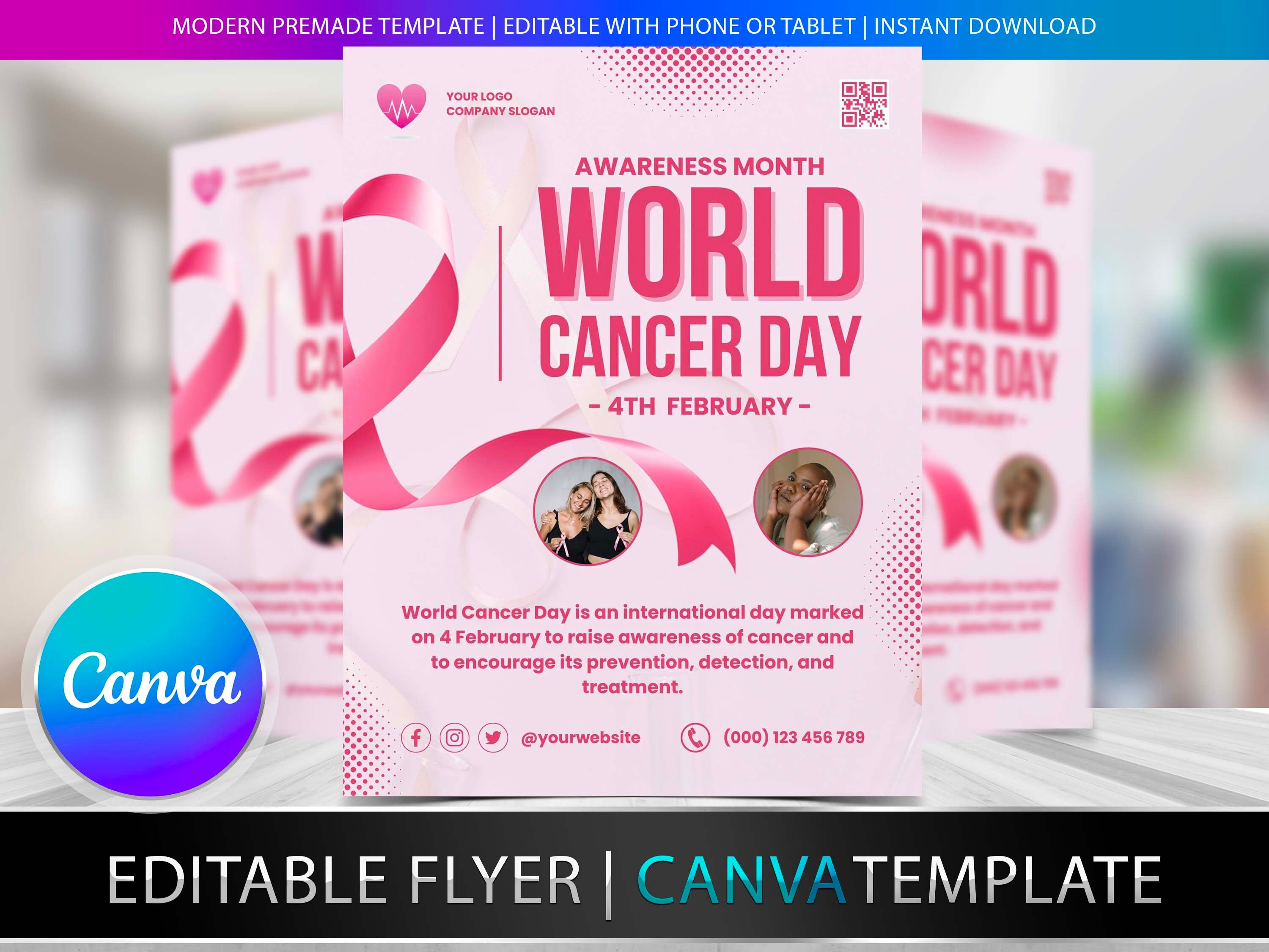 WORLD CANCER DAY Flyer Diy Editable Canva Template, Printable & Social ...