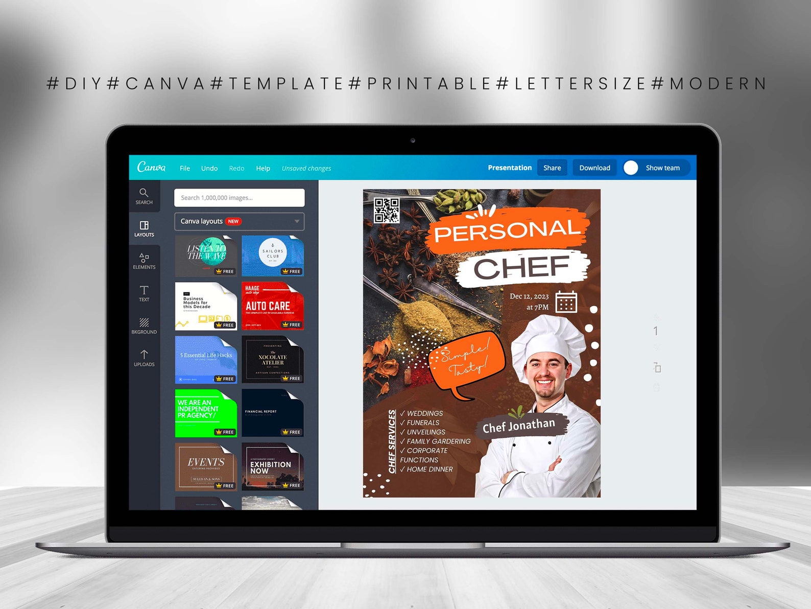 PERSONAL CHEF FLYER Diy, Editable Canva Template, Printable & Social ...