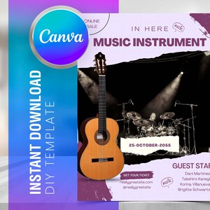 MUSIC INSTRUMENT FLYER Diy, Editable Canva Template, Printable & Social ...