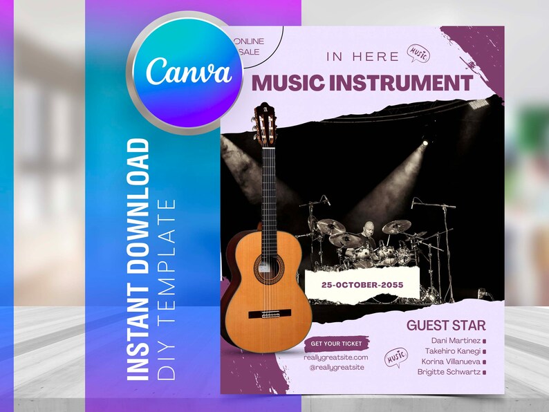 MUSIC INSTRUMENT FLYER Diy, Editable Canva Template, Printable & Social ...
