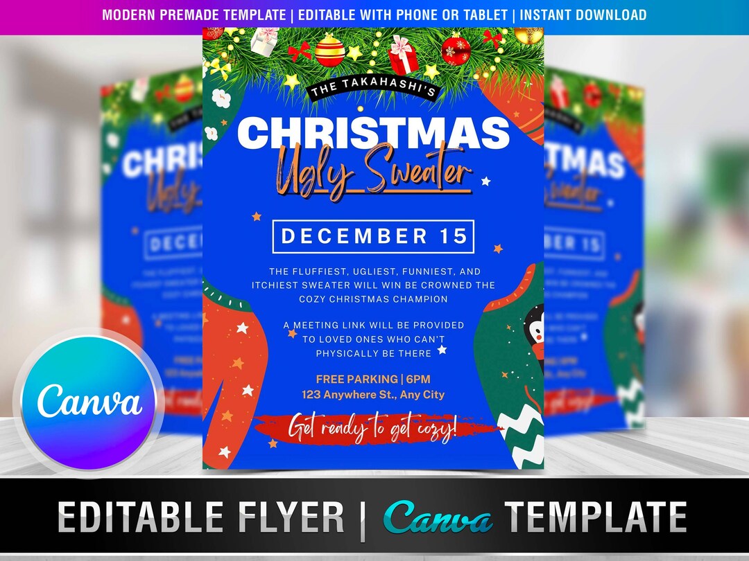 UGLY SWEATER FLYER Diy Editable Canva Template, Printable & Social ...