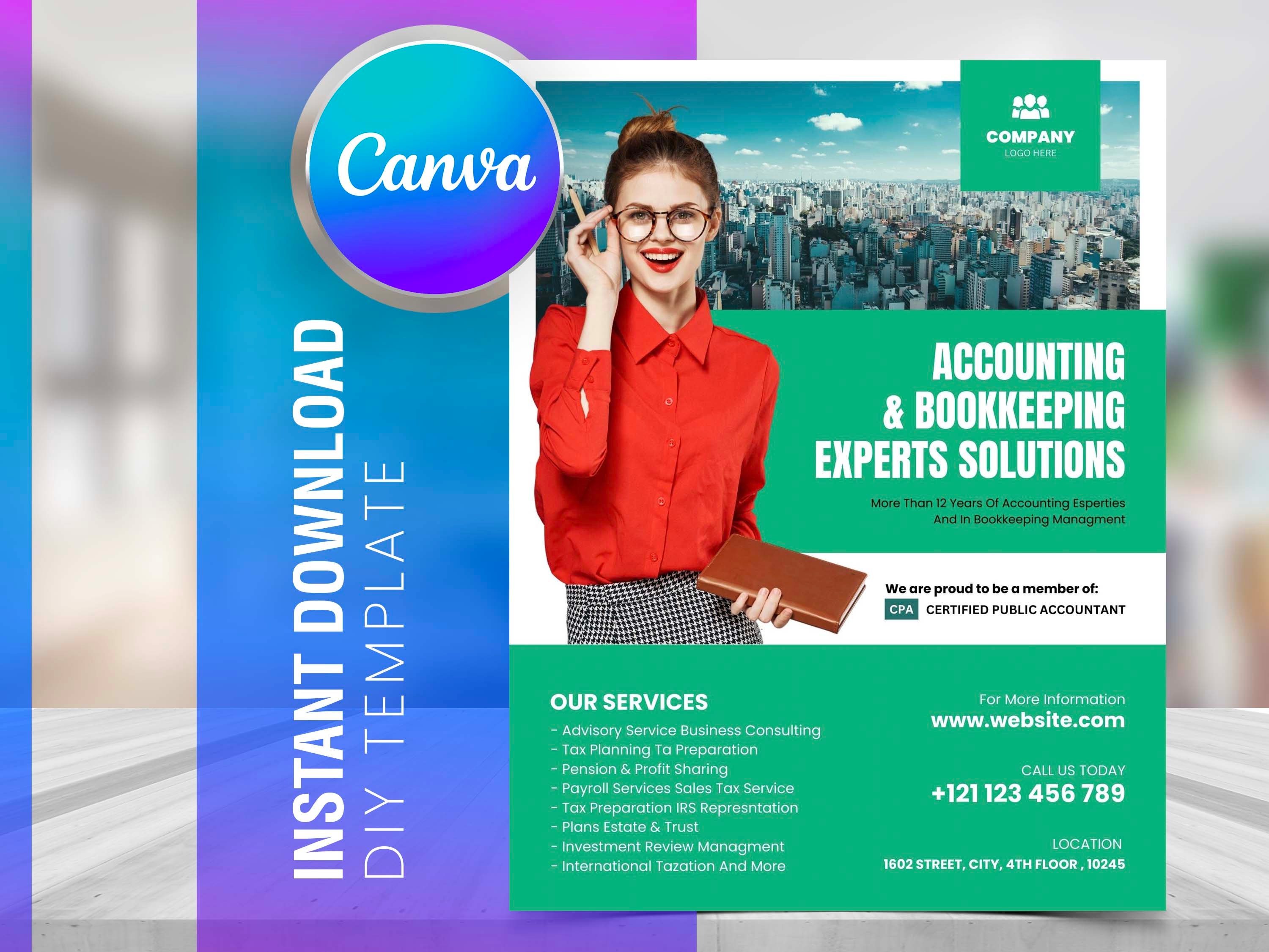 ACCOUNT AND BOOKKEEPING Flyer Diy Editable Canva Template, Printable ...