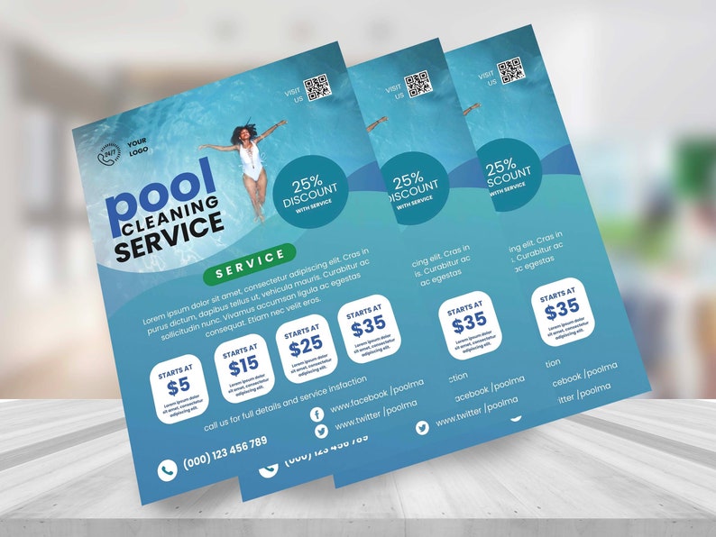 POOL MAINTENANCE FLYER, Diy Editable Canva Template, Printable & Social ...