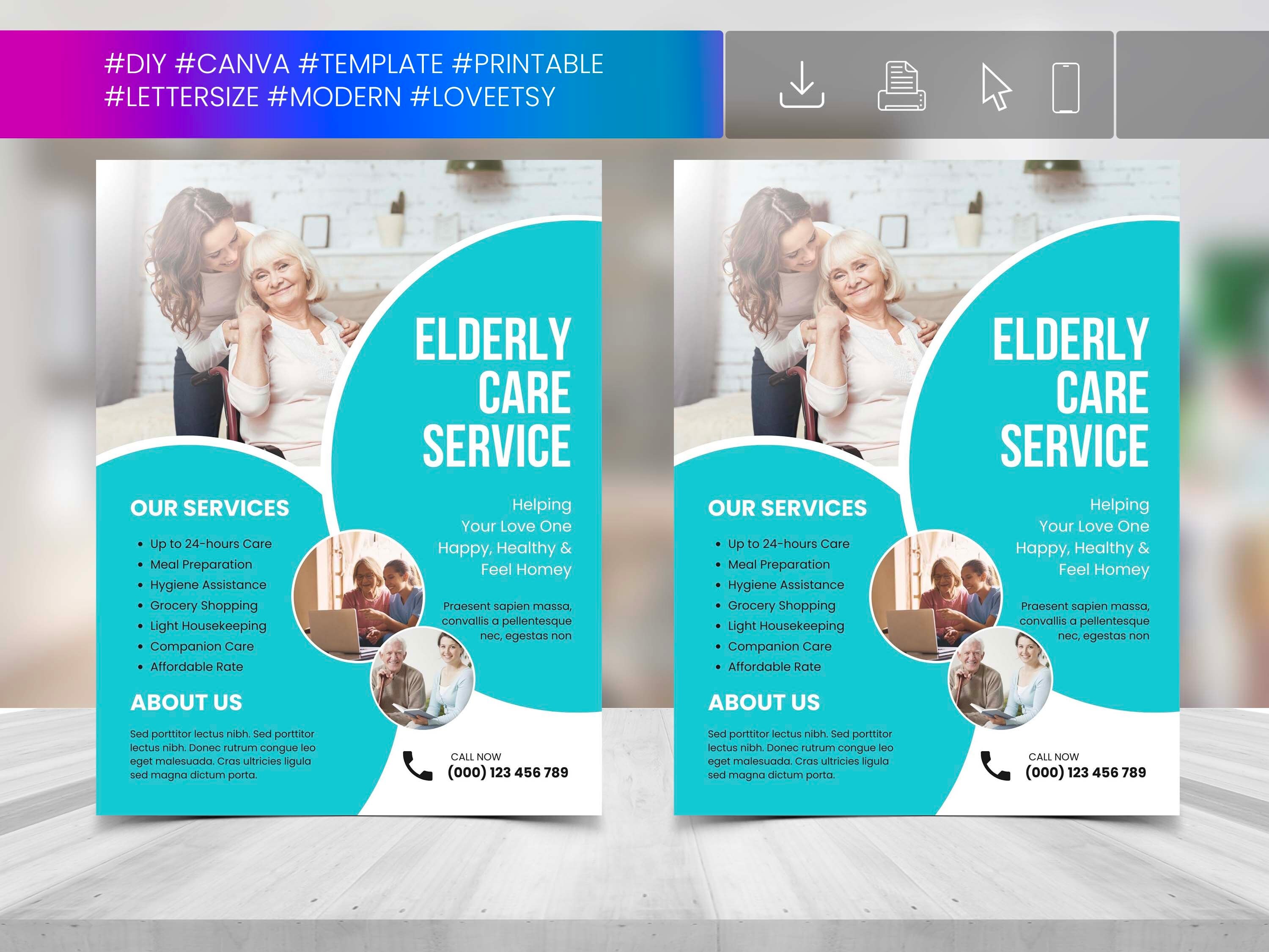 ELDERLY CARE SERVICE, Diy Editable Canva Template, Printable & Social ...