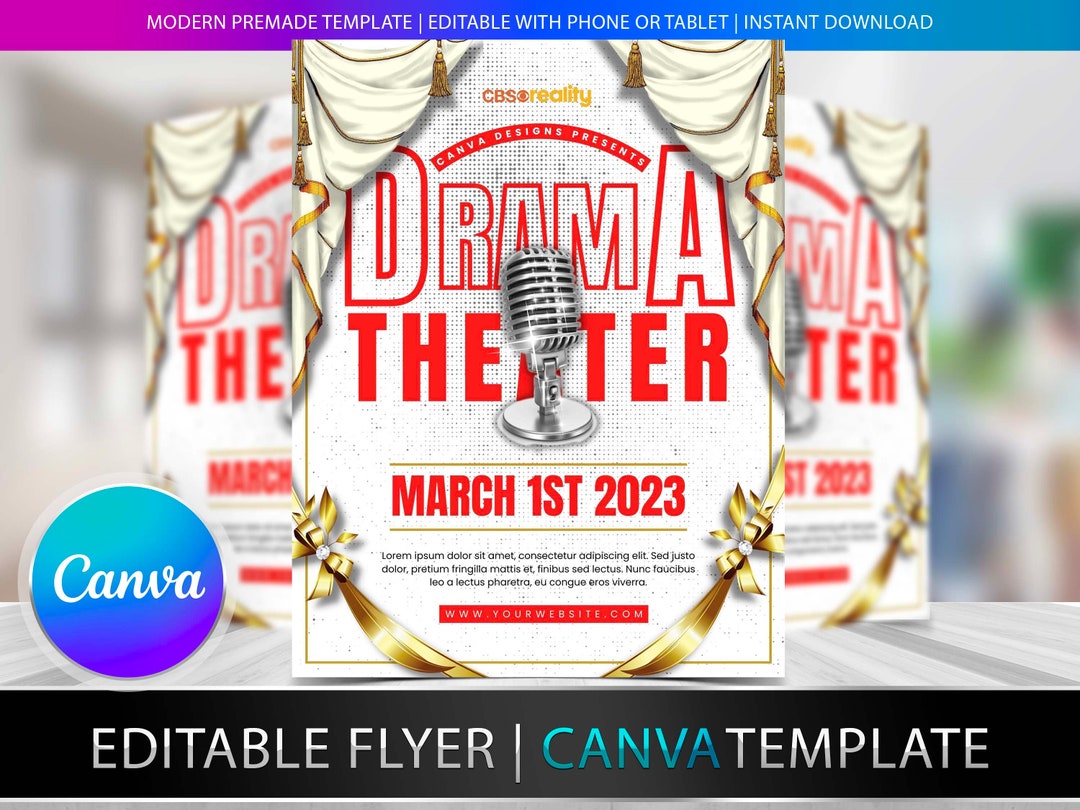 DRAMA CLUB FLYER Diy Editable Canva Template, Printable & Social Media ...