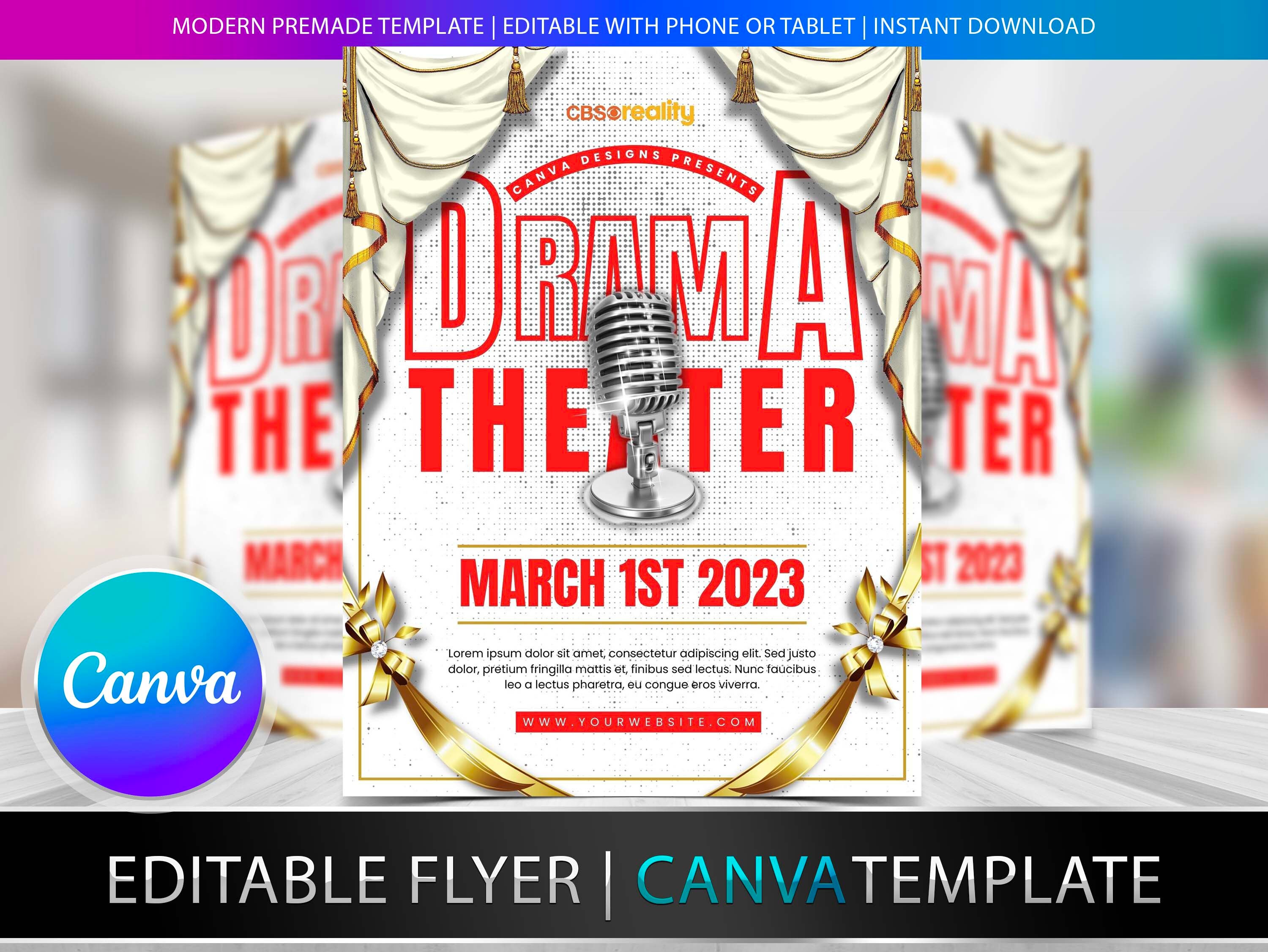DRAMA CLUB FLYER Diy Editable Canva Template, Printable & Social Media ...