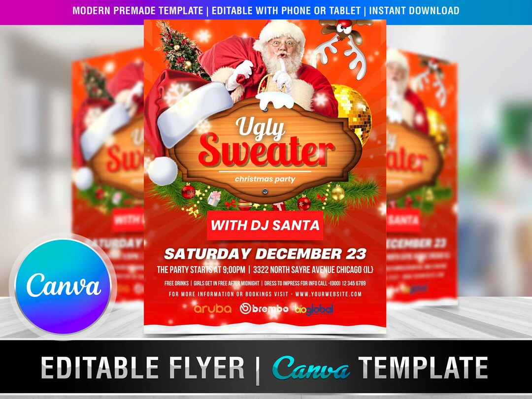 UGLY SWEATER FLYER Diy Editable Canva Template, Printable & Social ...